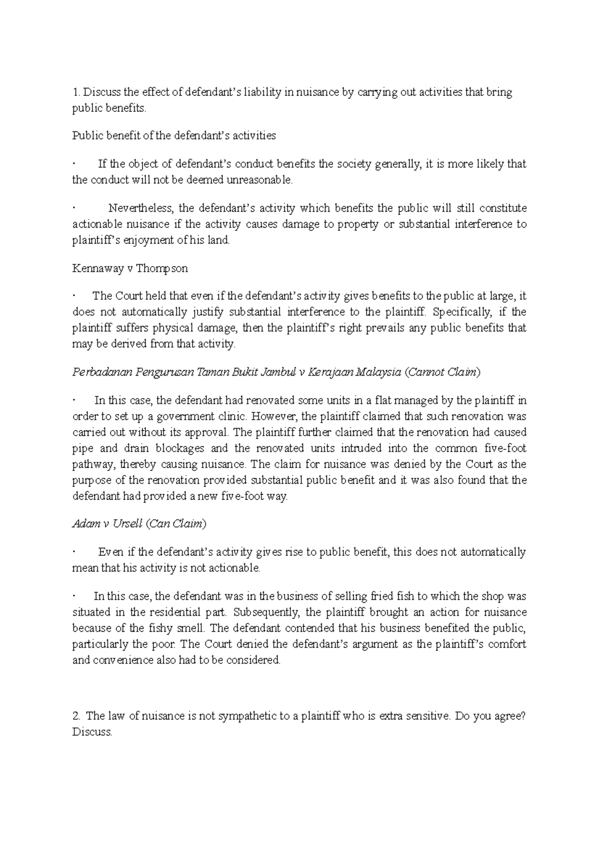 Tutorial 2 For Law Of Torts 2 Discuss The Effect Of Defendant s tutorial-2-for-law-of-torts-2-discuss-the-effect-of-defendant-s