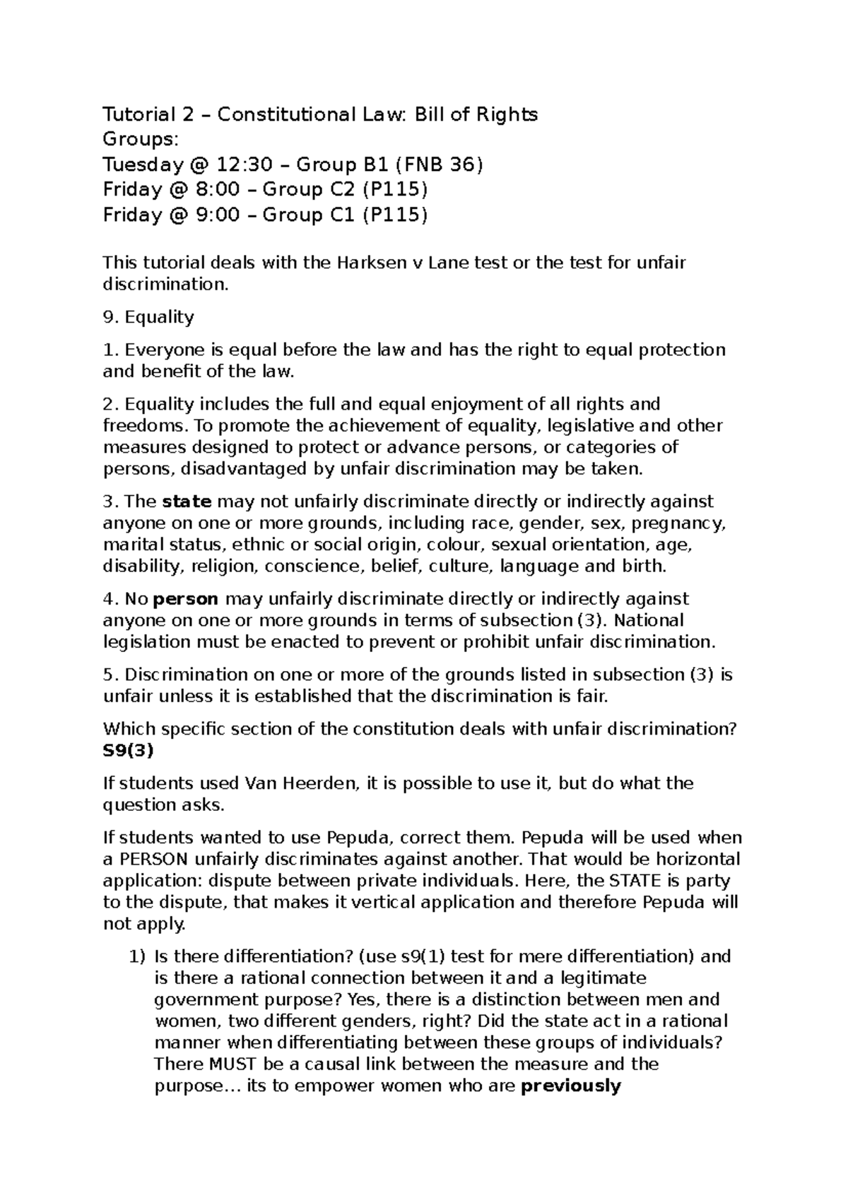 Con Law Bo R - Tutorial 2 - bill of rights - Tutorial 2 ...