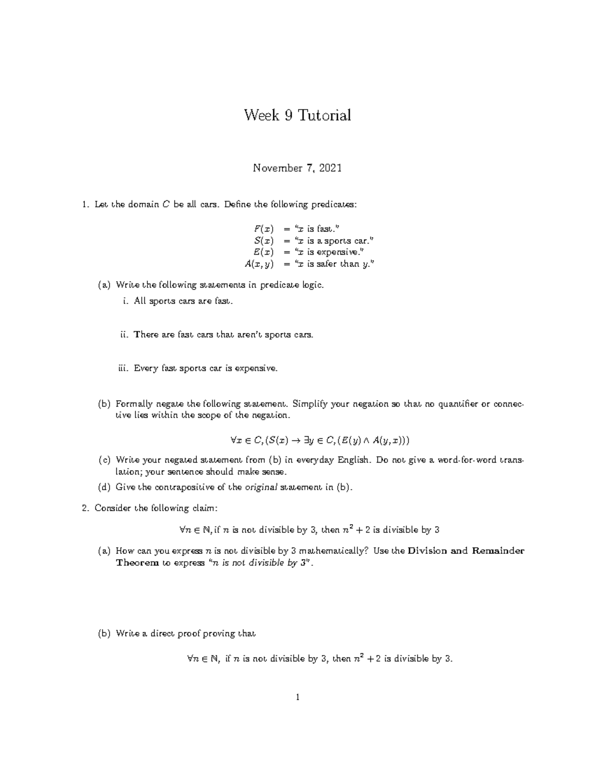 W9 2021 - TUTORIAL - Week 9 Tutorial November 7, 2021 Let the domainCbe ...