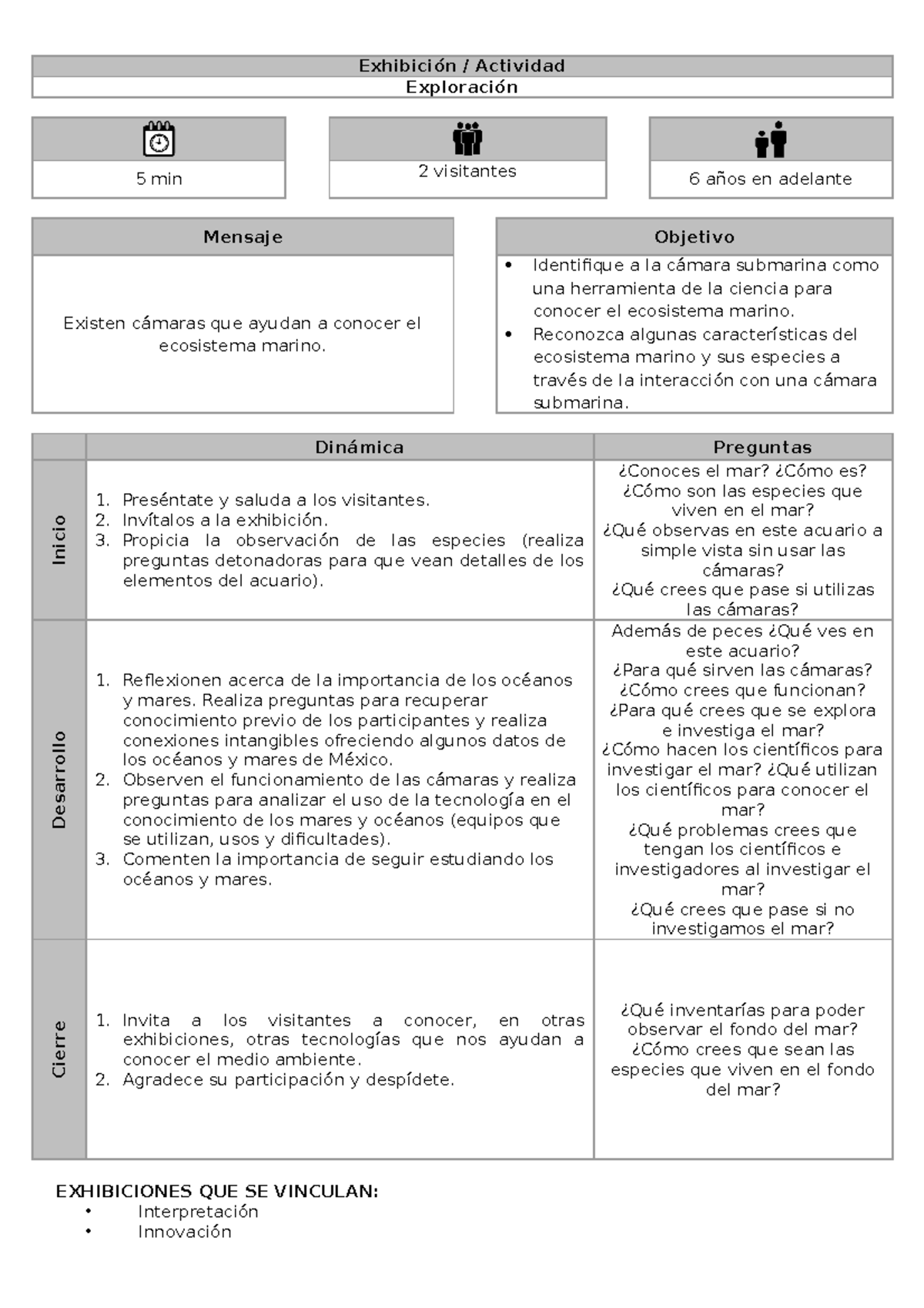 Ficha de apoyo Comprendo - Exhibición / Actividad Exploración 2 ...