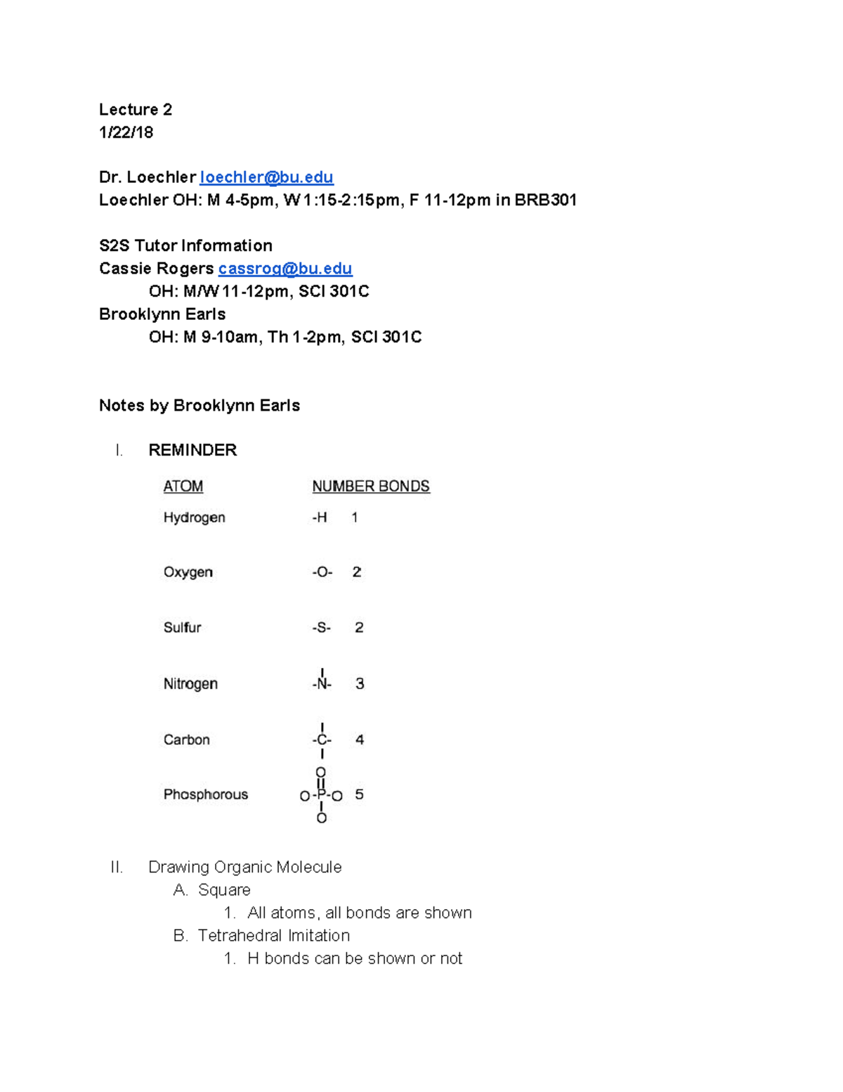 Lecture 2 Notes Lecture 2 1 22 Dr Loechler Loechler Bu Loechler Oh M 4 5pm W 1 15 2 15pm