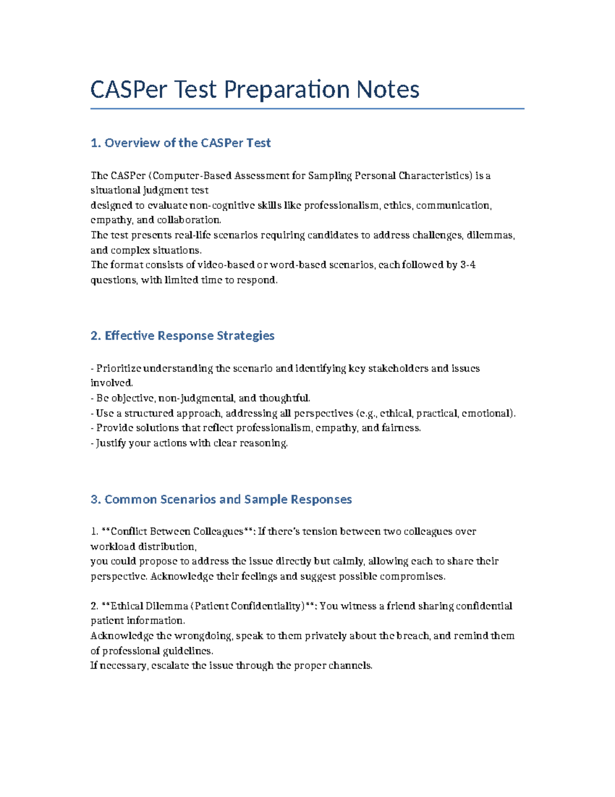 CASPer Test Preparation Notes - Overview of the CASPer Test The CASPer ...