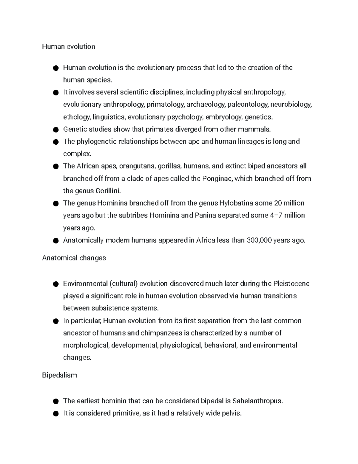Human evolution - Lecture Notes - Human evolution Human evolution is ...