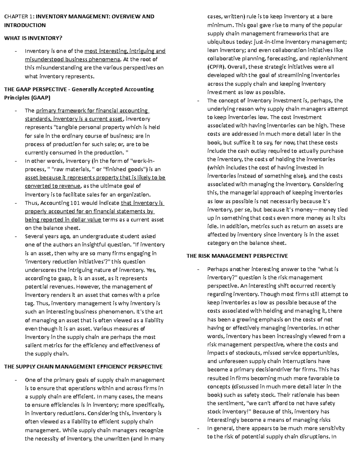 OM101 Chapter 1 - CHAPTER 1: INVENTORY MANAGEMENT: OVERVIEW AND ...
