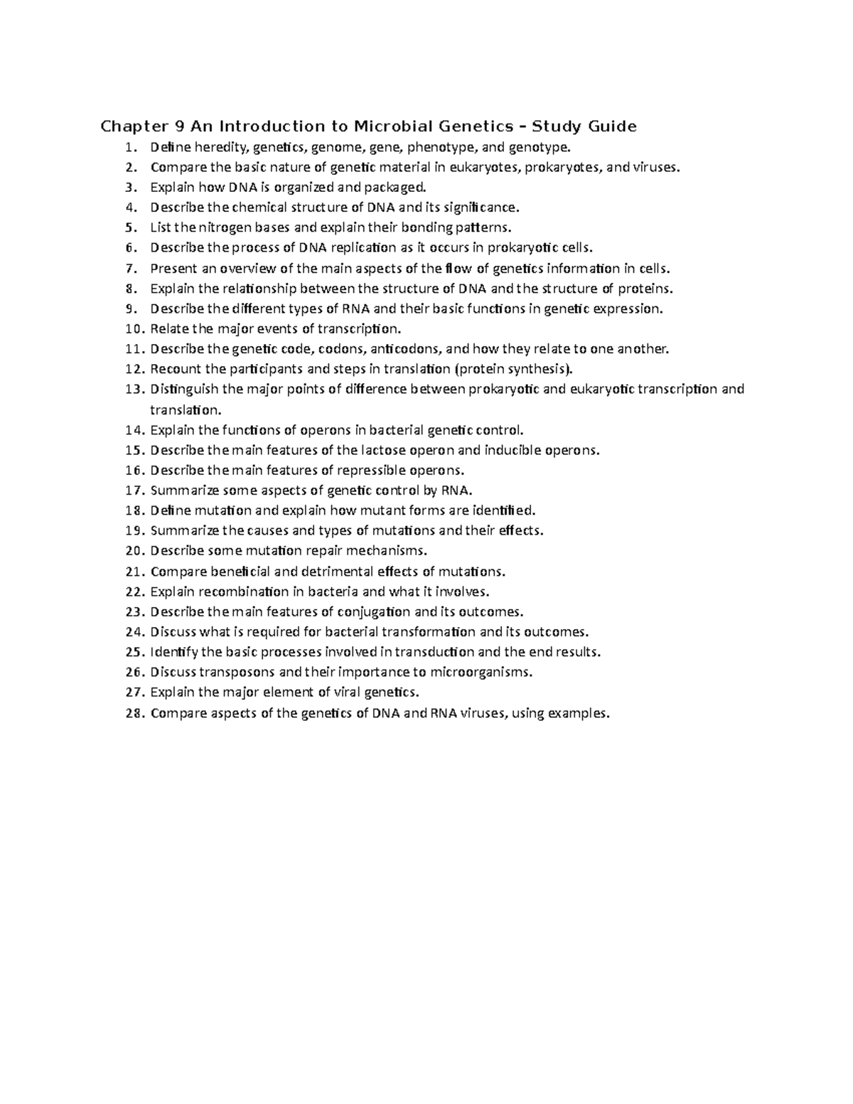 Chapter 9 Study Guide - Chapter 9 An Introduction to Microbial Genetics ...