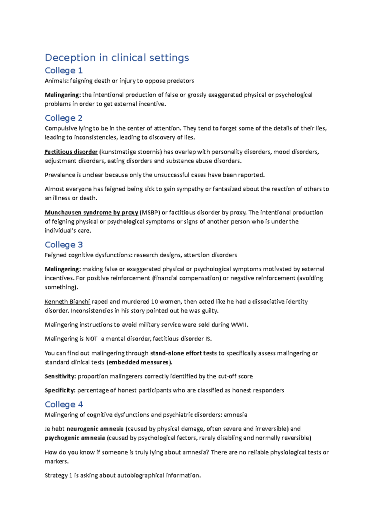 Deception in clincal settings - Deception in clinical settings College ...