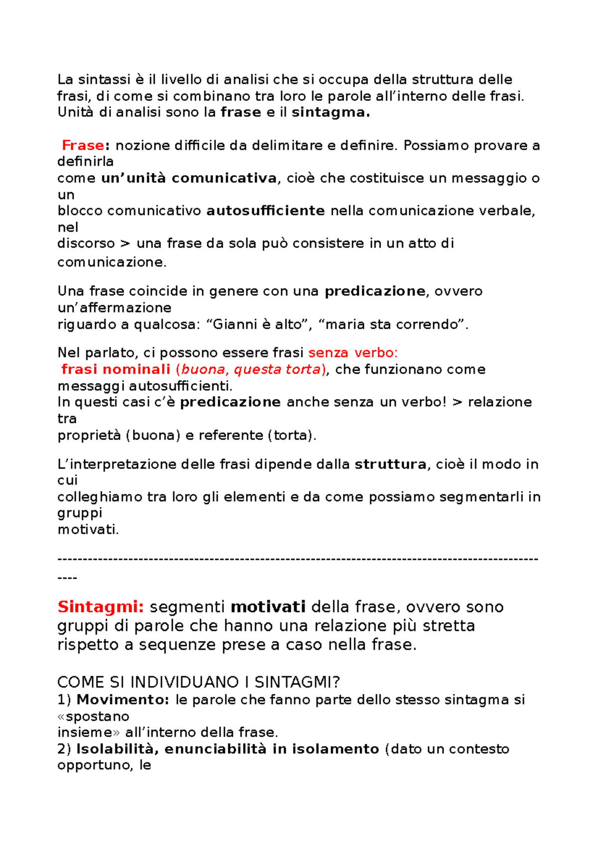 Riassunto Sintassi - La sintassi è il livello di analisi che si occupa ...