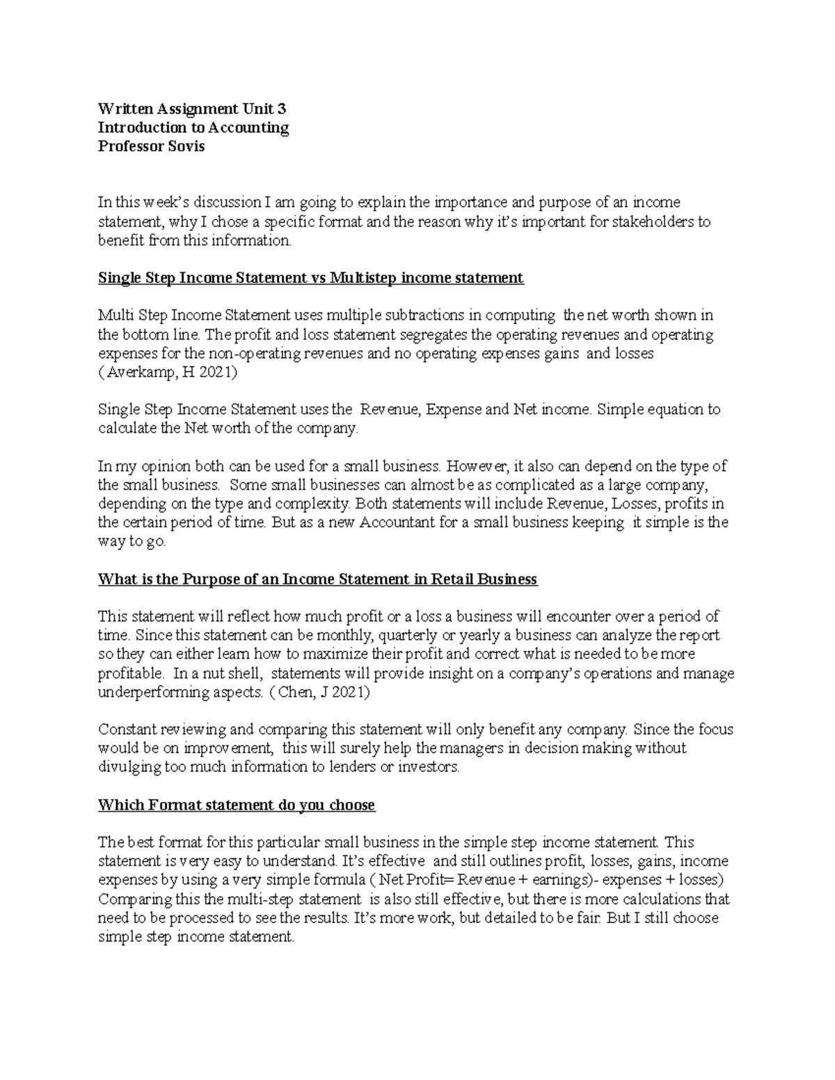 Written Assignment Unit 3 Basic Accounting - Written Assignment Unit 3 ...