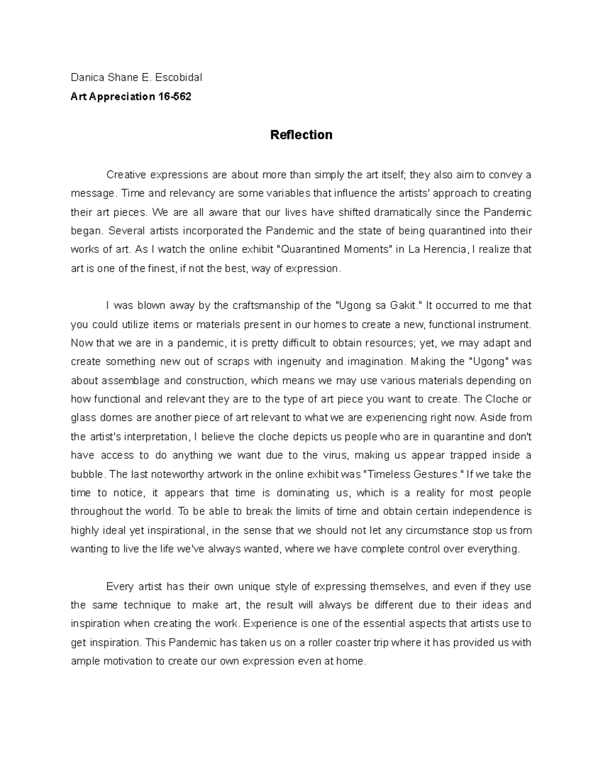 Escobidal AA-Reflection - Danica Shane E. Escobidal Art Appreciation 16 ...