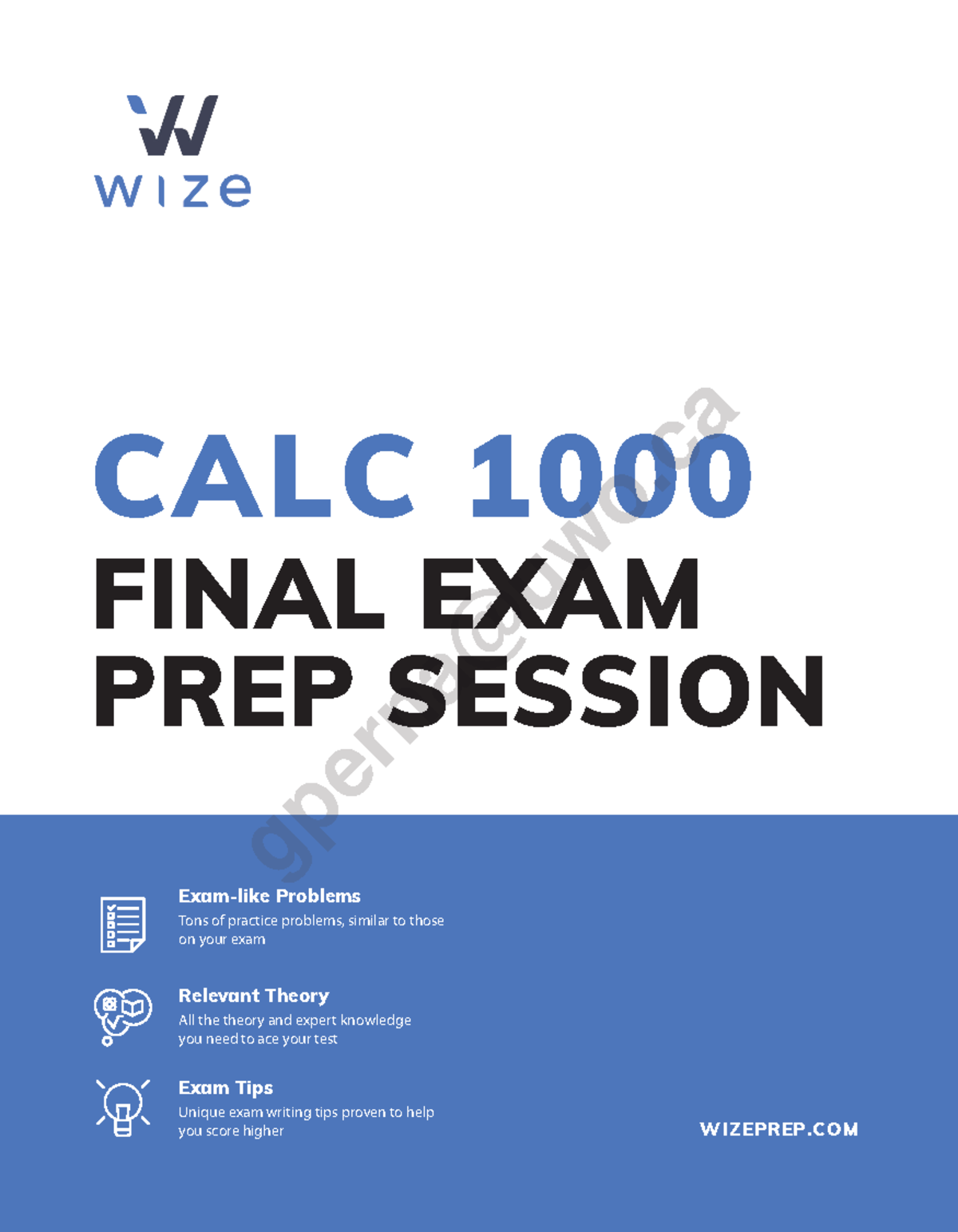 Calc 1000 final exam prep - WIZEPREP Exam-like Problems Tons of ...