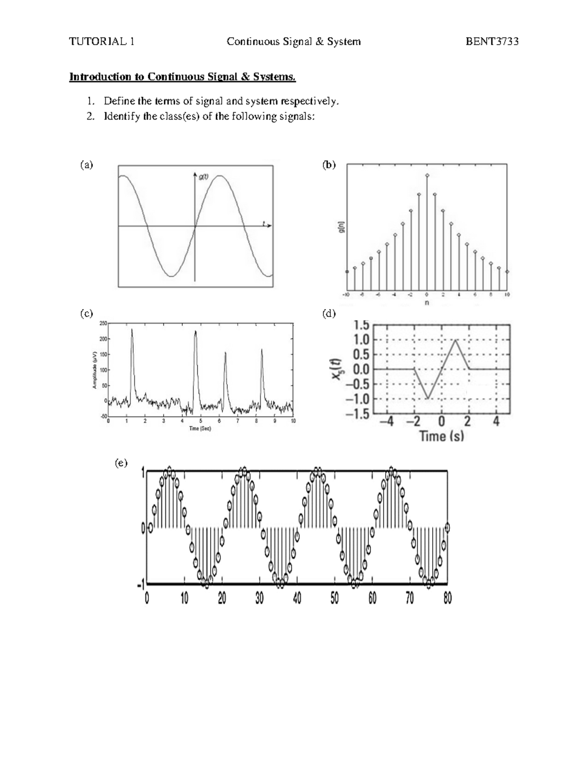 Tutorial 1 - Signal System - Introduction to Continuous Signal ...