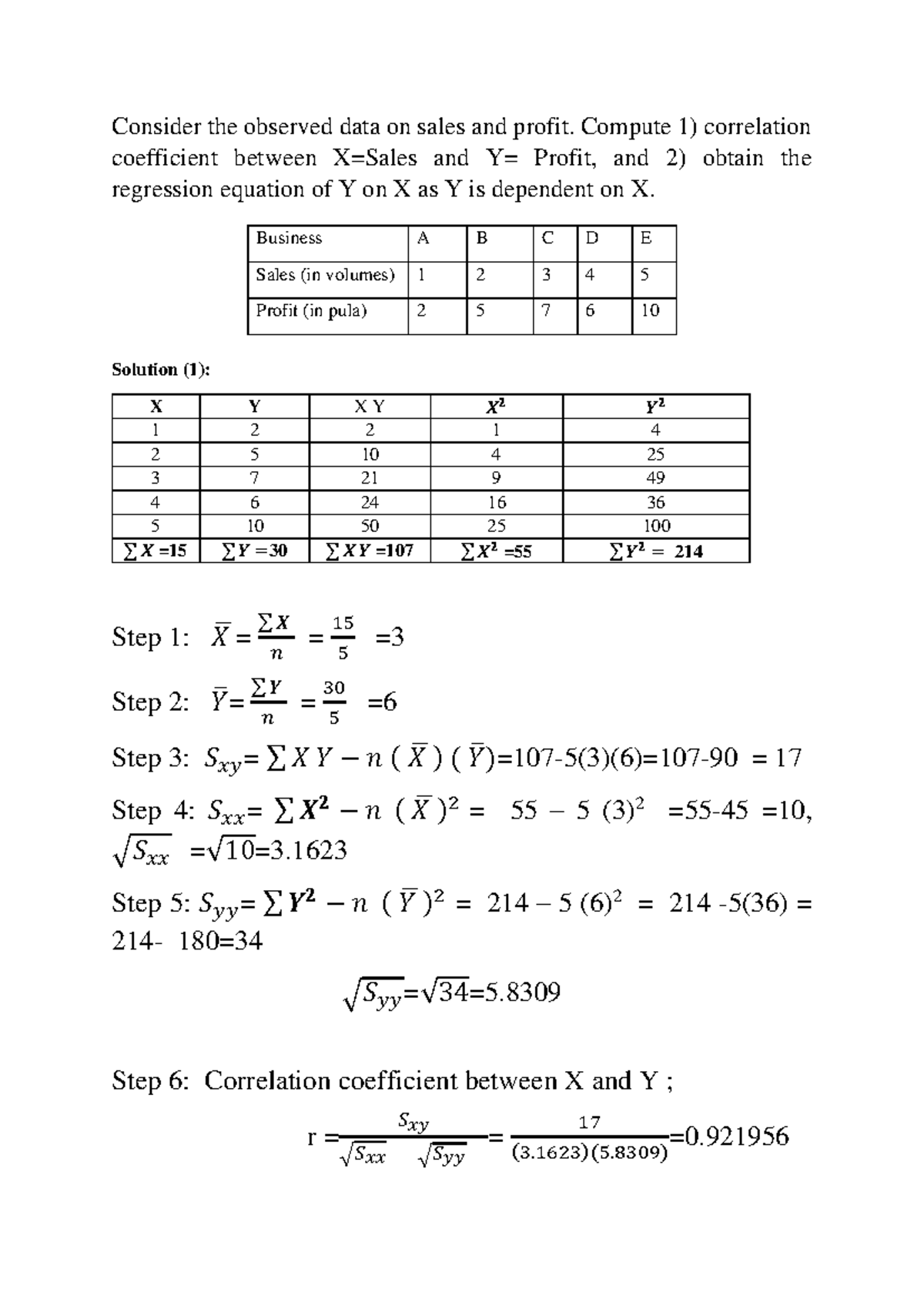 Example correlation Model - Consider the observed data on sales and ...