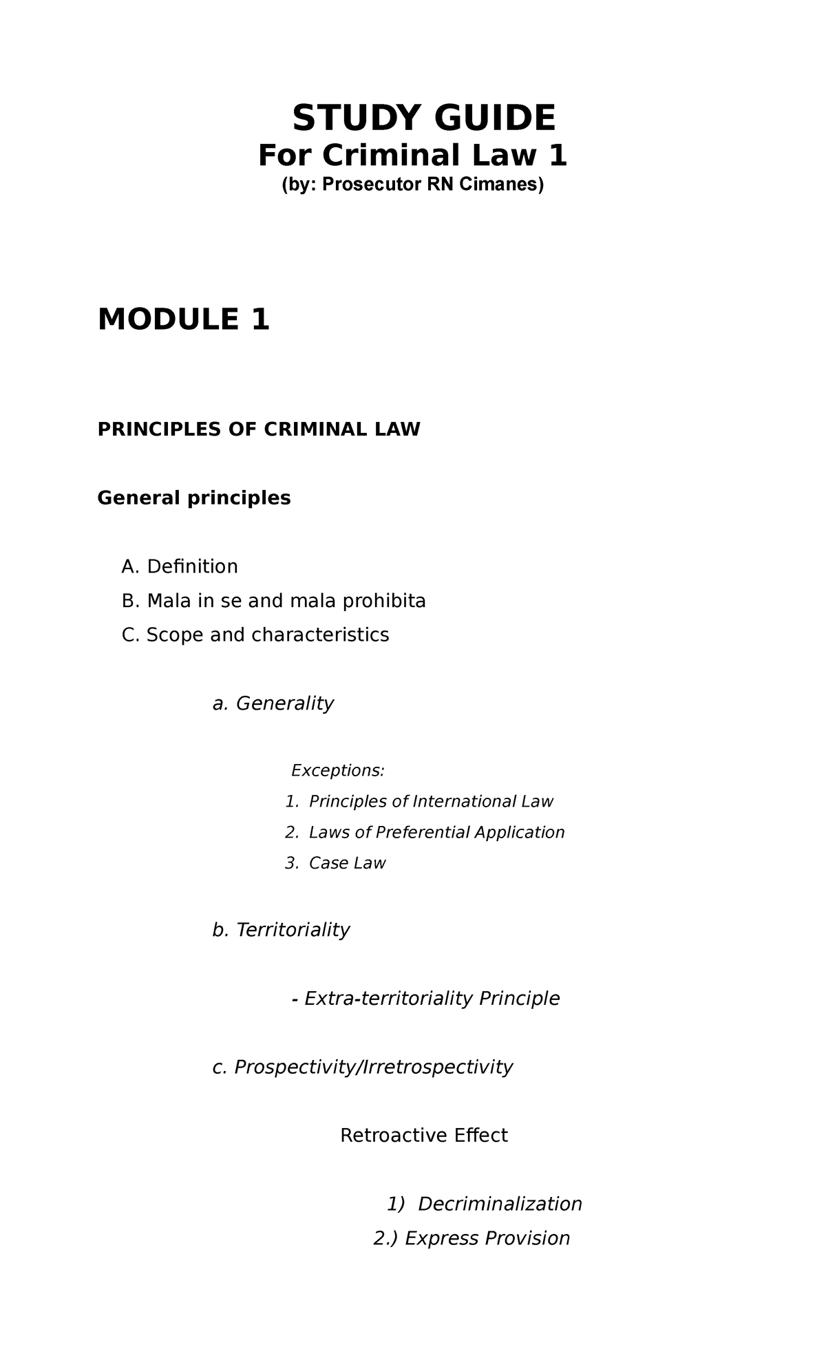 Modules-Criminal-Law-1 - STUDY GUIDE For Criminal Law 1(by: Prosecutor ...