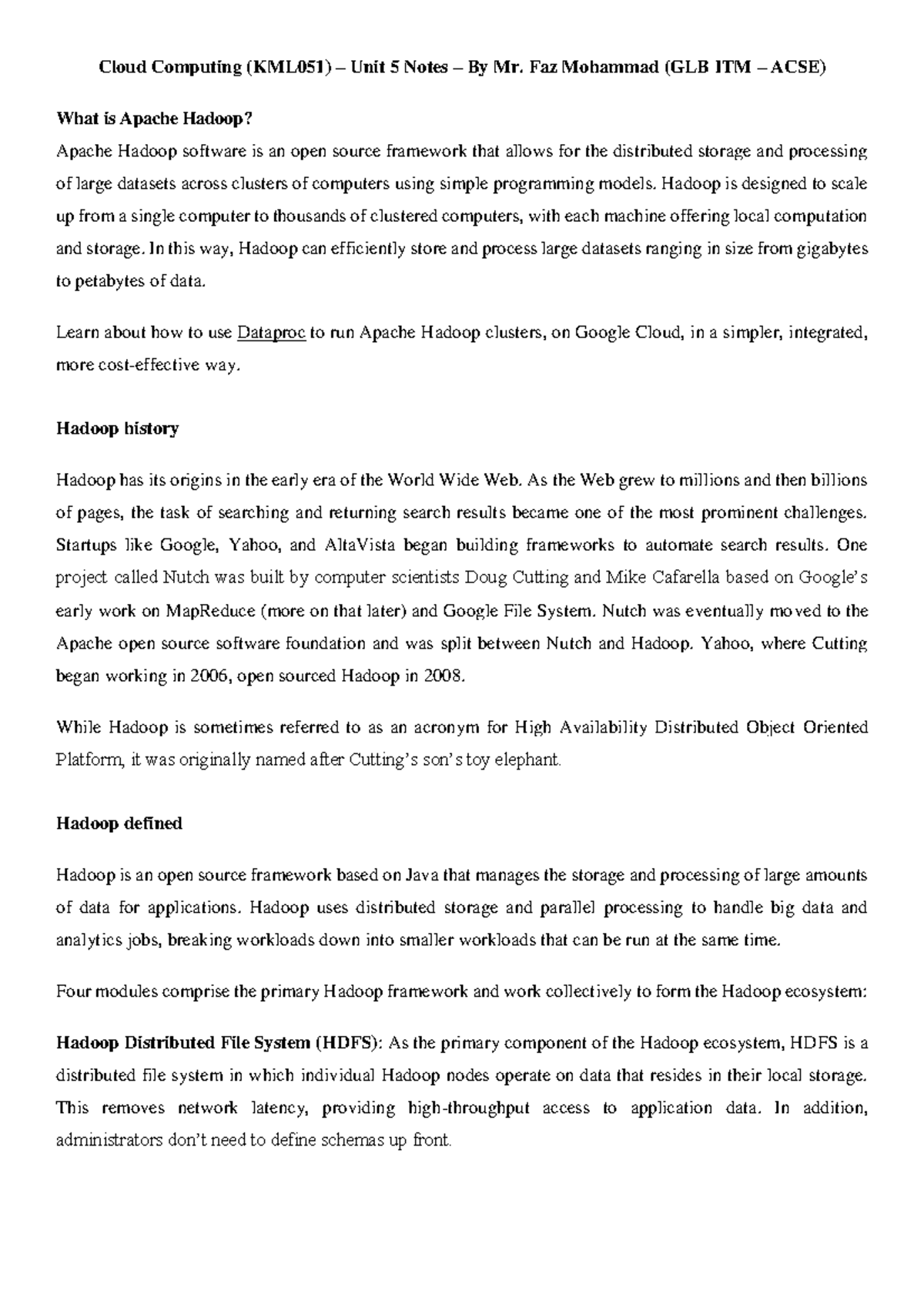 CC-KML051-Unit V - CLoud computing notes - Cloud Computing (KML051 ...