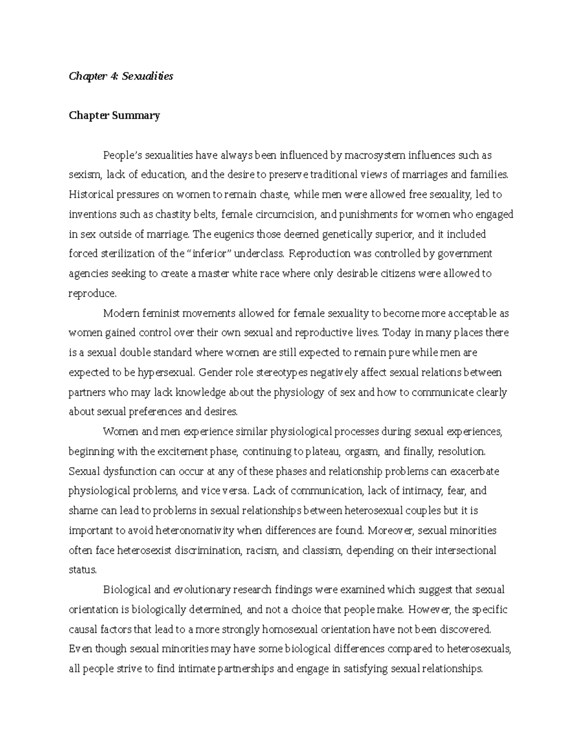 Chapter 4 Summary - Dr. Sloss - Marriages Families and Relationships ...