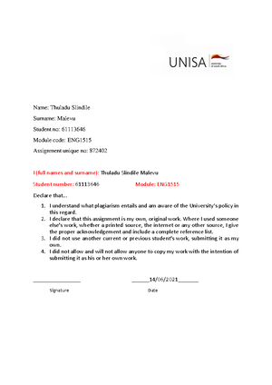 ENG1515 - Unisa - English Home Lang - Studocu
