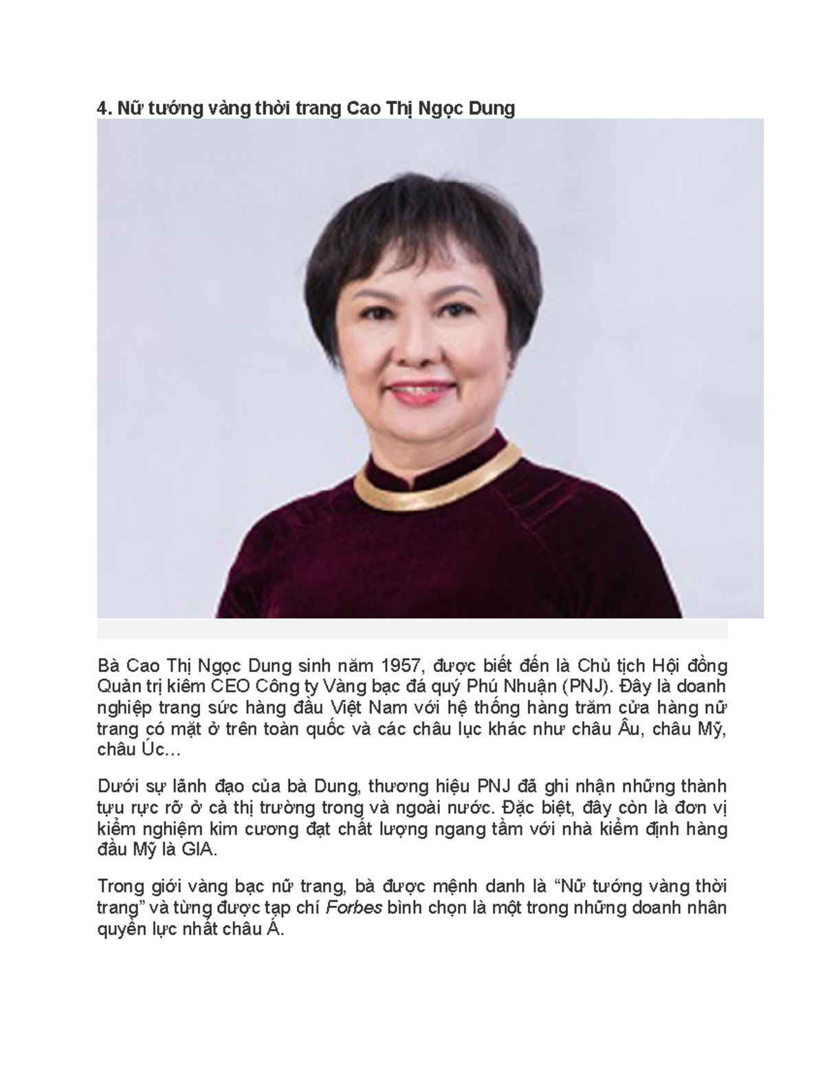 Cao thi Ngoc Dung PNJ - Cao thi Ngoc Dung PNJ - Nữ tướng vàng thời trang Cao Thị Ngọc Dung Bà ...