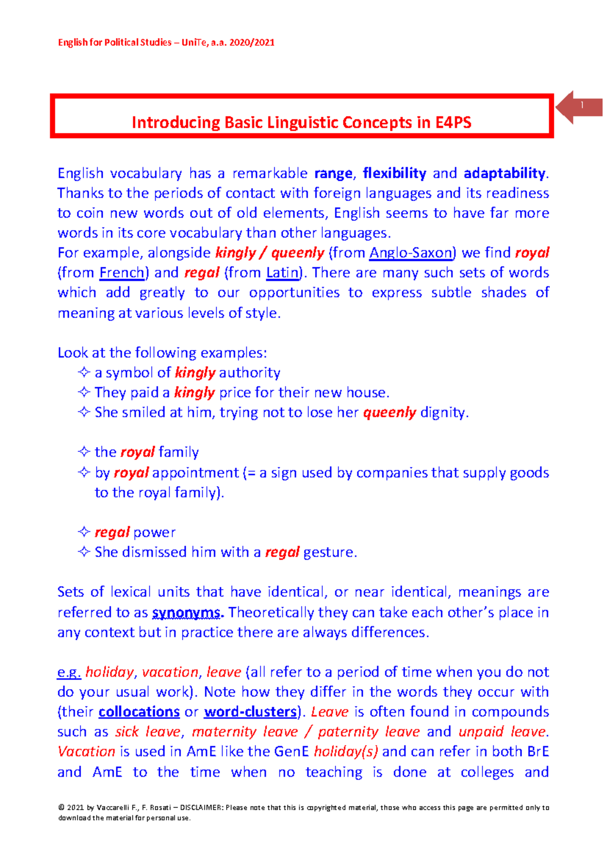 2. Basic linguistic concepts - English for Political Studies – UniTe, a ...