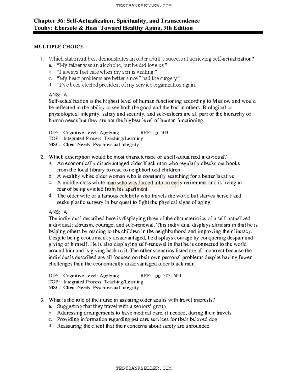 36 - Towards Healthy Aging Testbank - RN 218A - Studocu