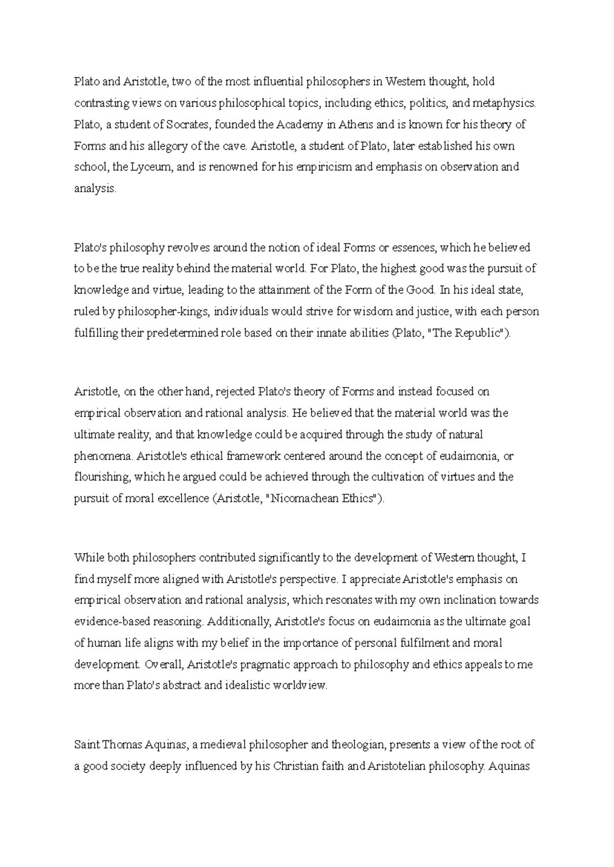 Discussion assignment unit 4 - Plato and Aristotle, two of the most ...