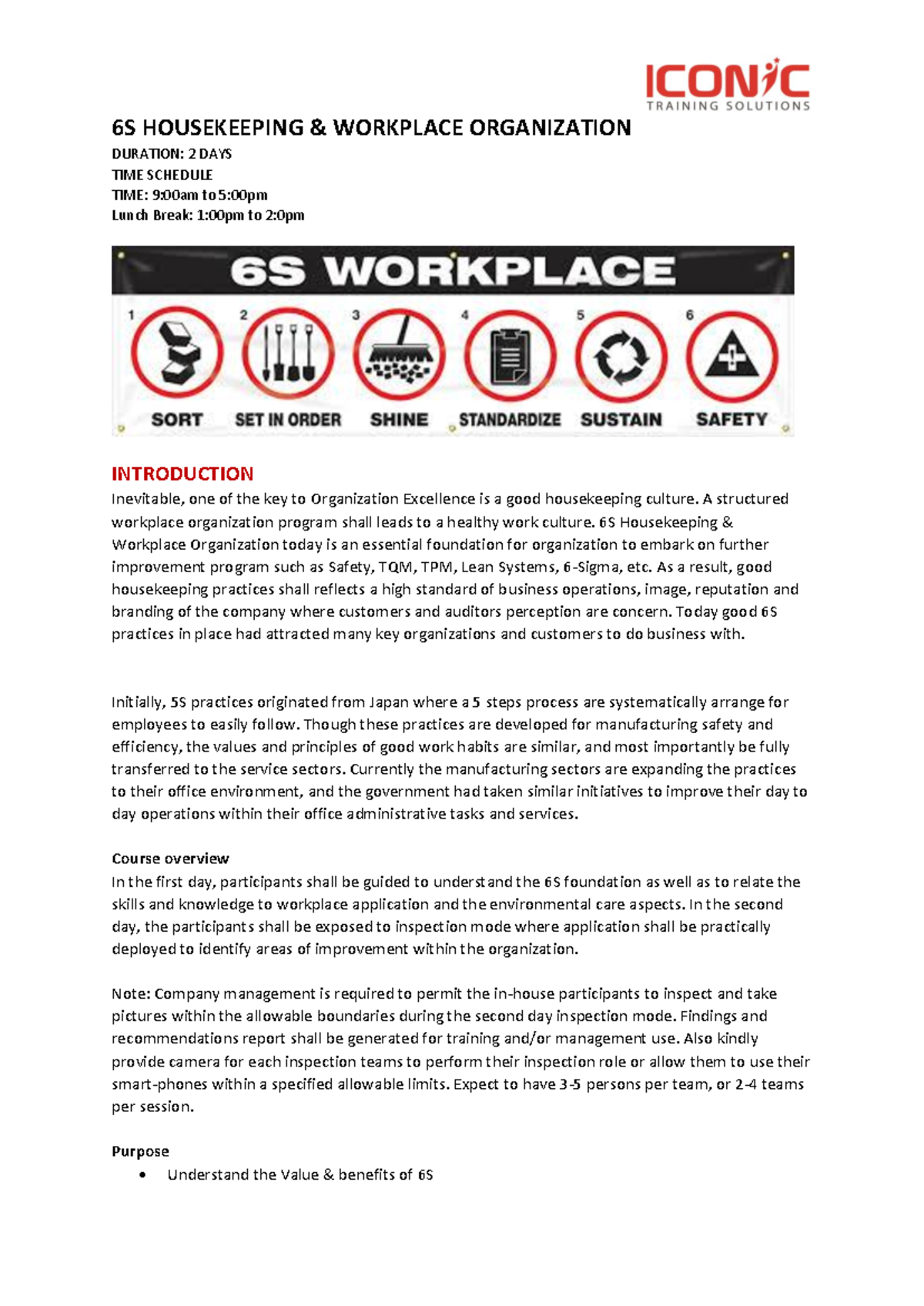 6S House Keeping Workplace Organization - 2 days - 6S HOUSEKEEPING ...