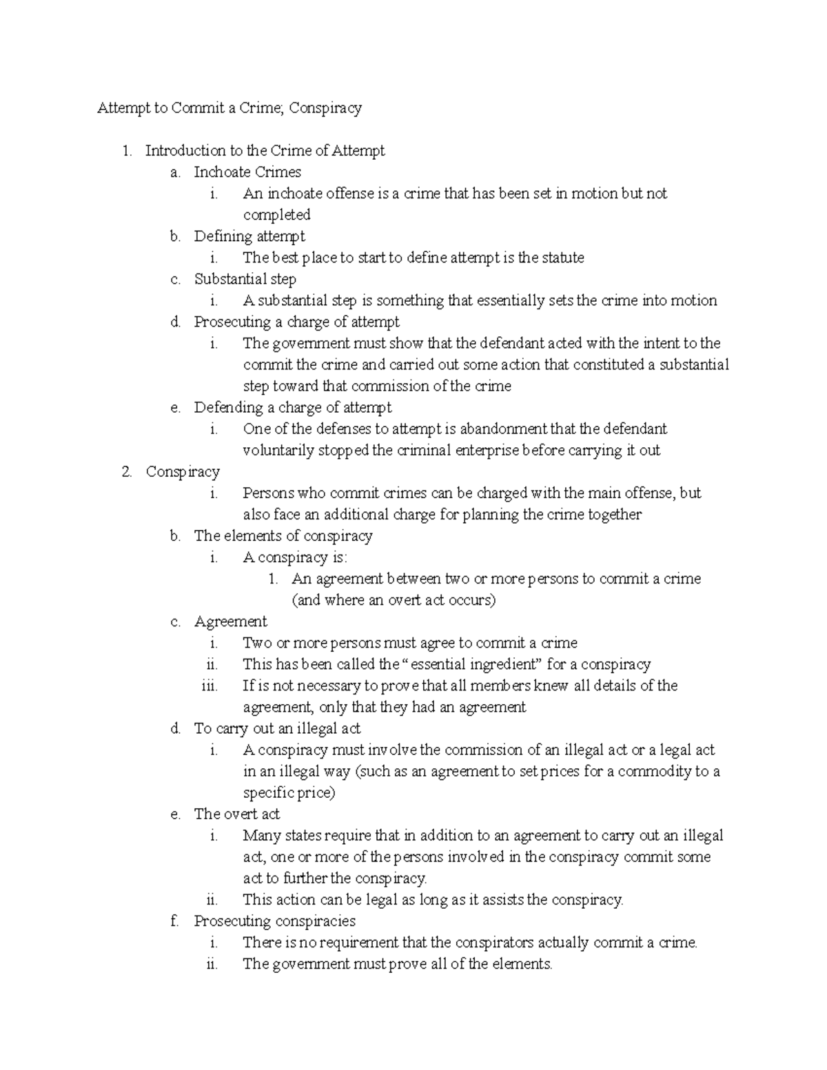 Chapter 3 - class notes - Attempt to Commit a Crime; Conspiracy ...