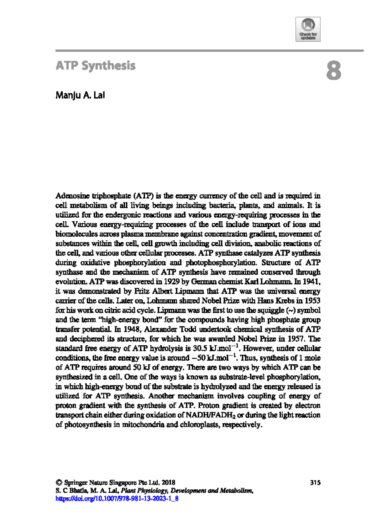 ATP Synthesis Notes - Bsc Botony - Studocu