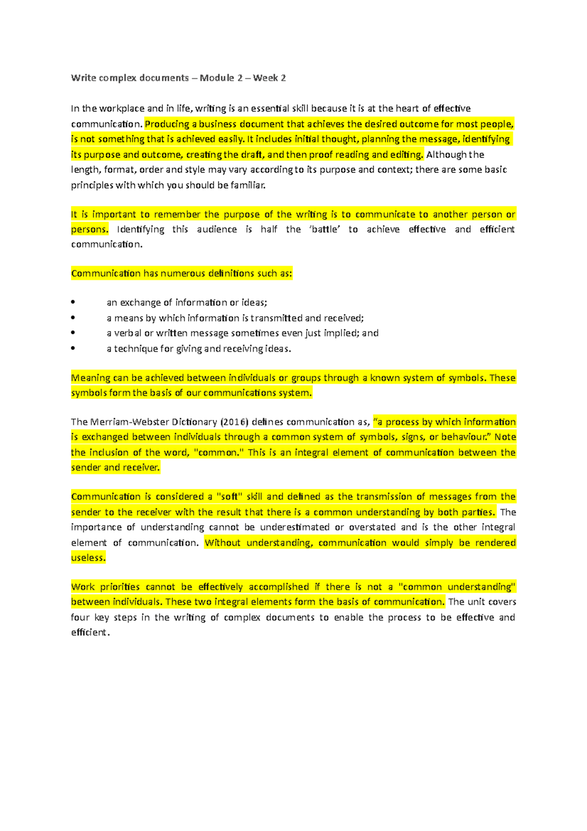 Write complex documents - Producing a business document that achieves ...