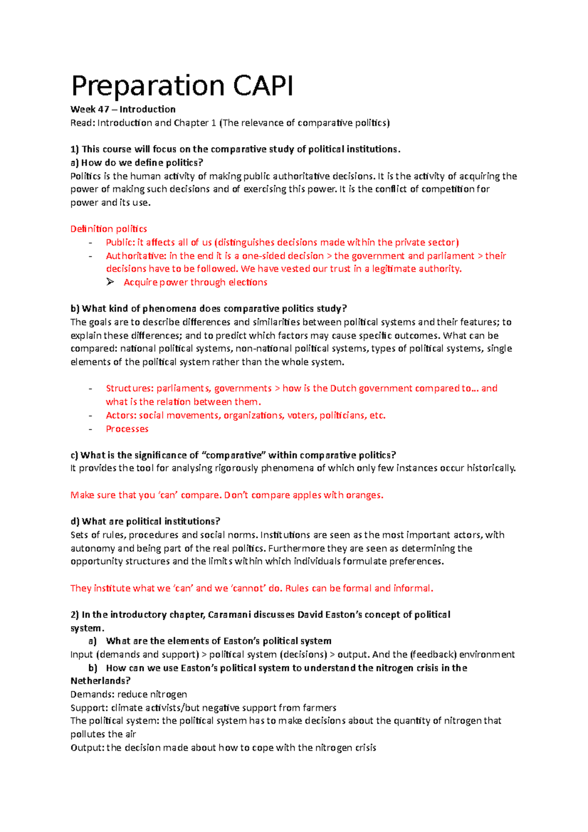 Preparation CAPI - Preparation CAPI Week 47 – Introduction Read: Introduction and Chapter 1 (The ...