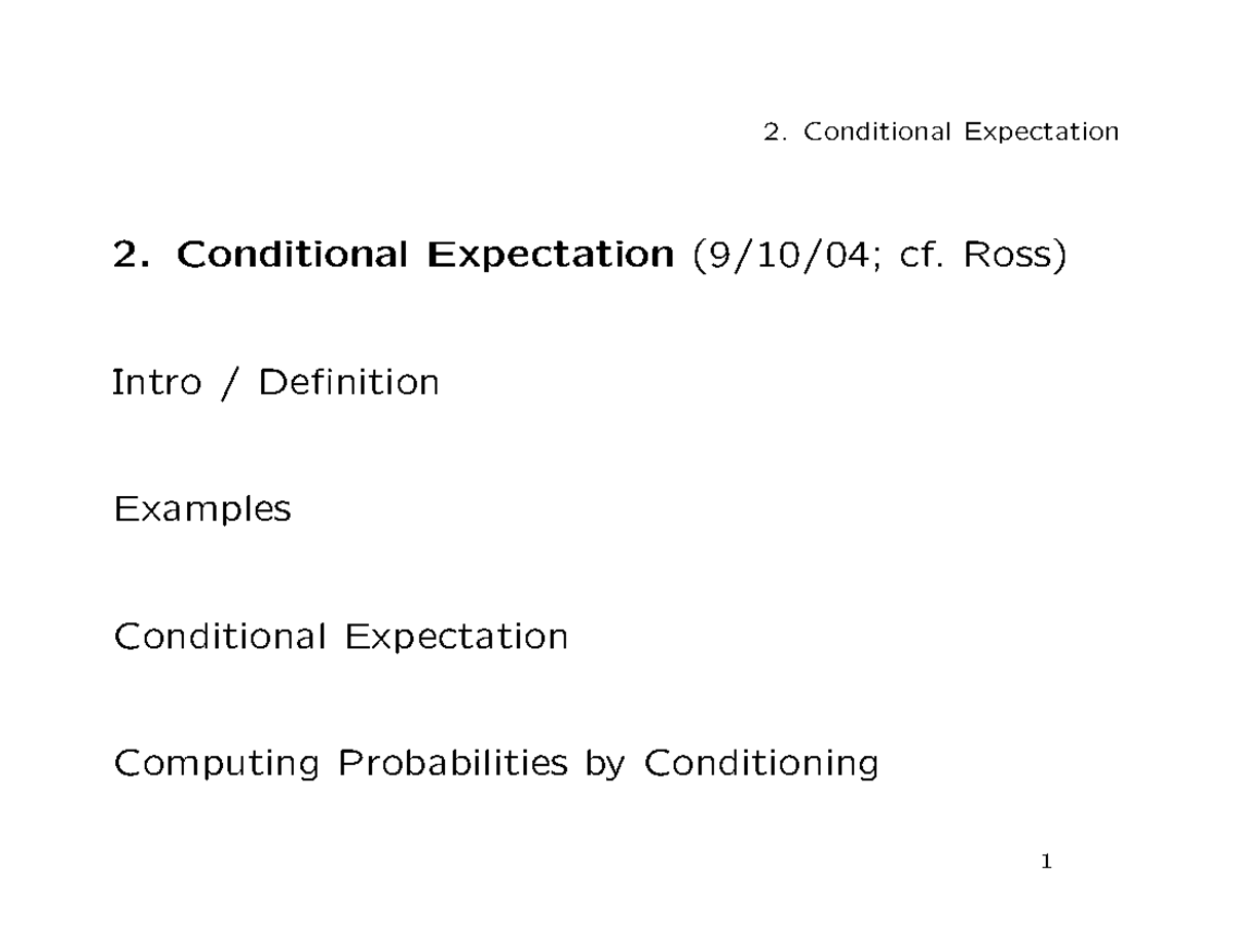 Conditional Expectation - 2. Conditional Expectation 2. Conditional ...
