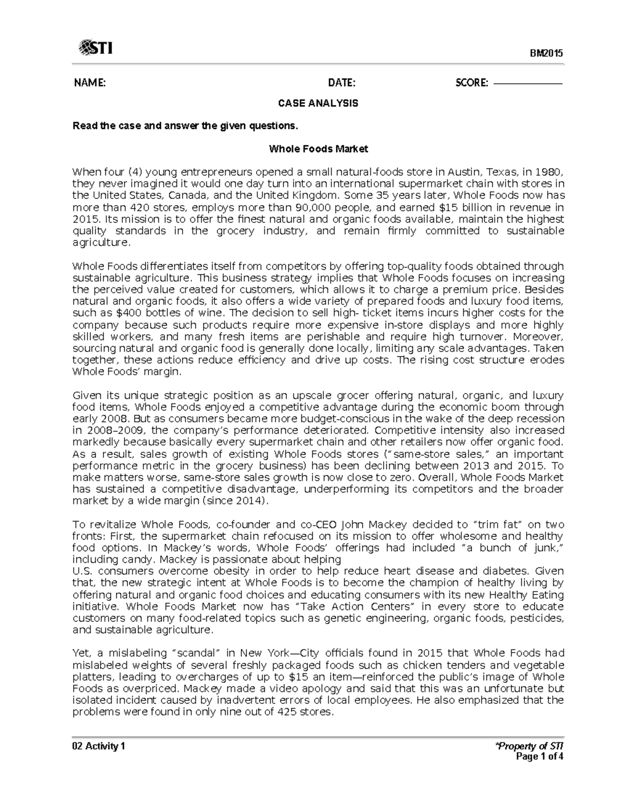 02 Activity 13 - 02 Activity 1 *Property of STI CASE ANALYSIS Read the ...