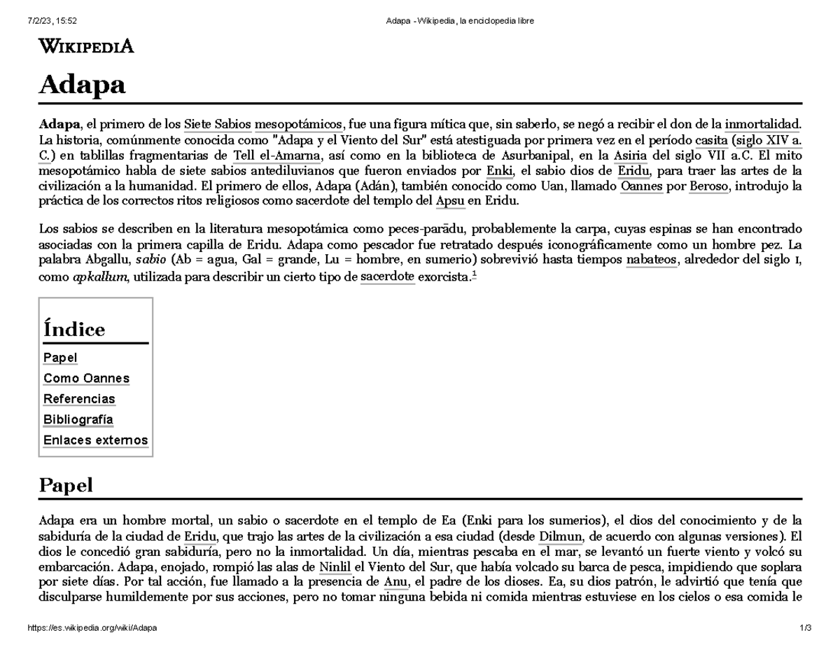 Adapa - MITOLOGIA - 7/2/23, 15:52 Adapa - Wikipedia, la enciclopedia ...