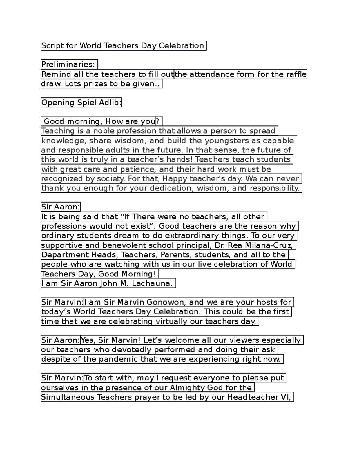 Script for World Teachers Day Celebration - Script for World Teachers ...