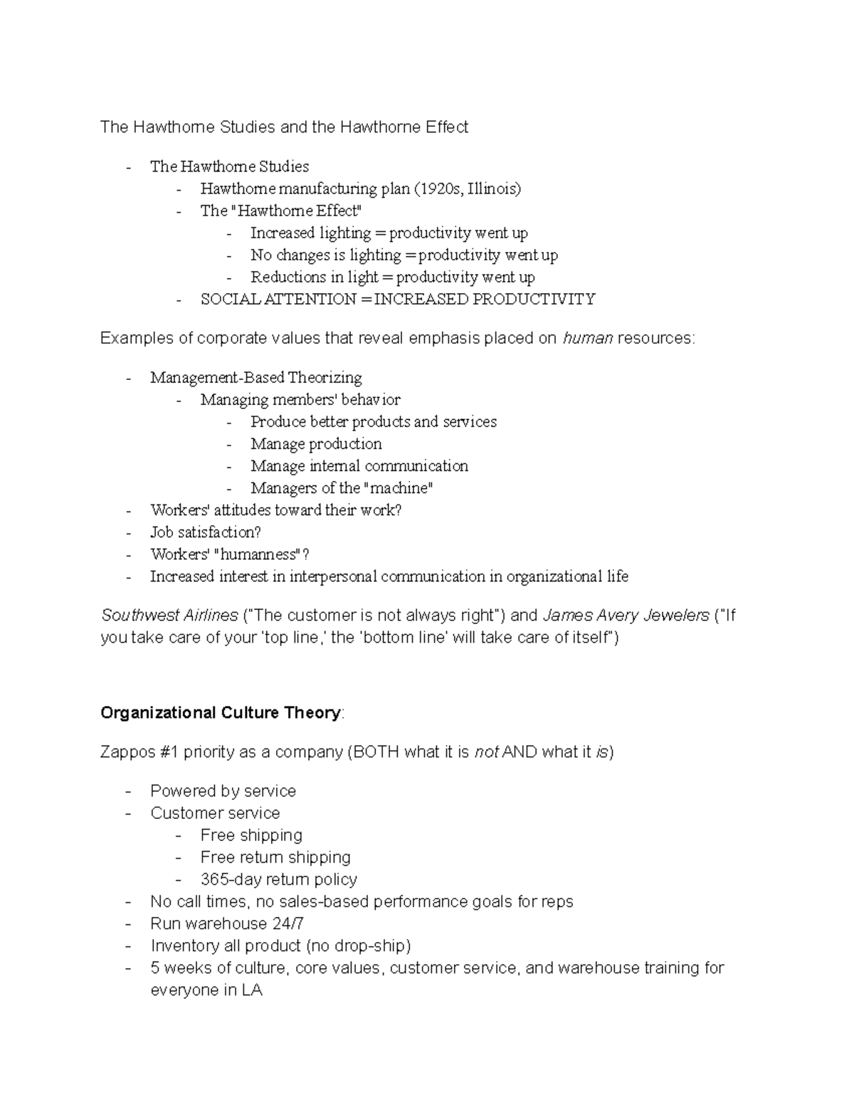 COMM 1014 EXAM #3 Review - The Hawthorne Studies and the Hawthorne ...
