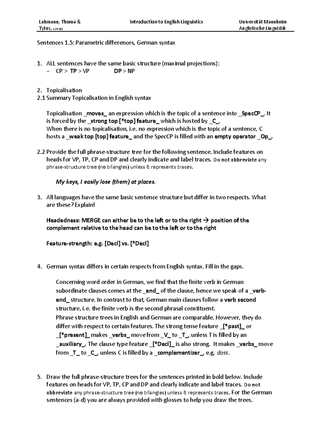 Tutorial 13 Solutions - Lahmann, Thoma & Introduction to English Linguistics Universit‰t - Studocu