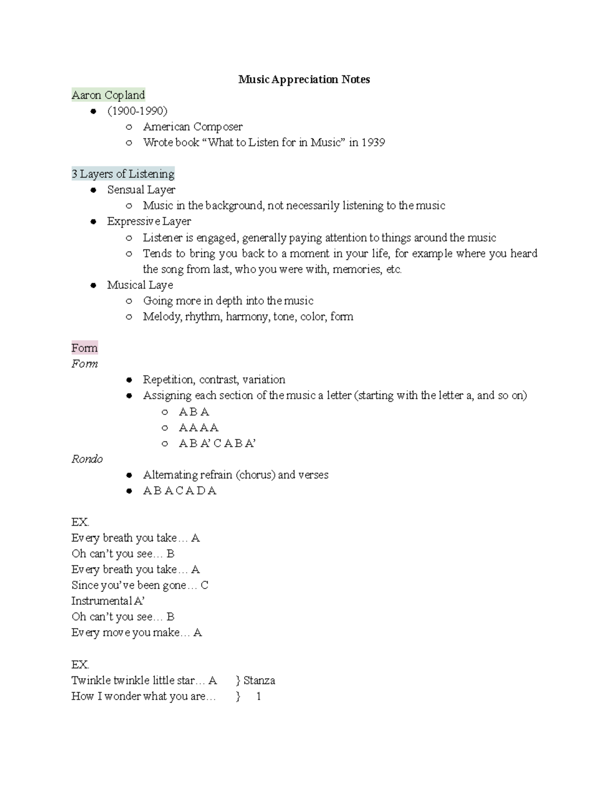 Music Appreciation Notes - Music Appreciation Notes Aaron Copland (1900 ...