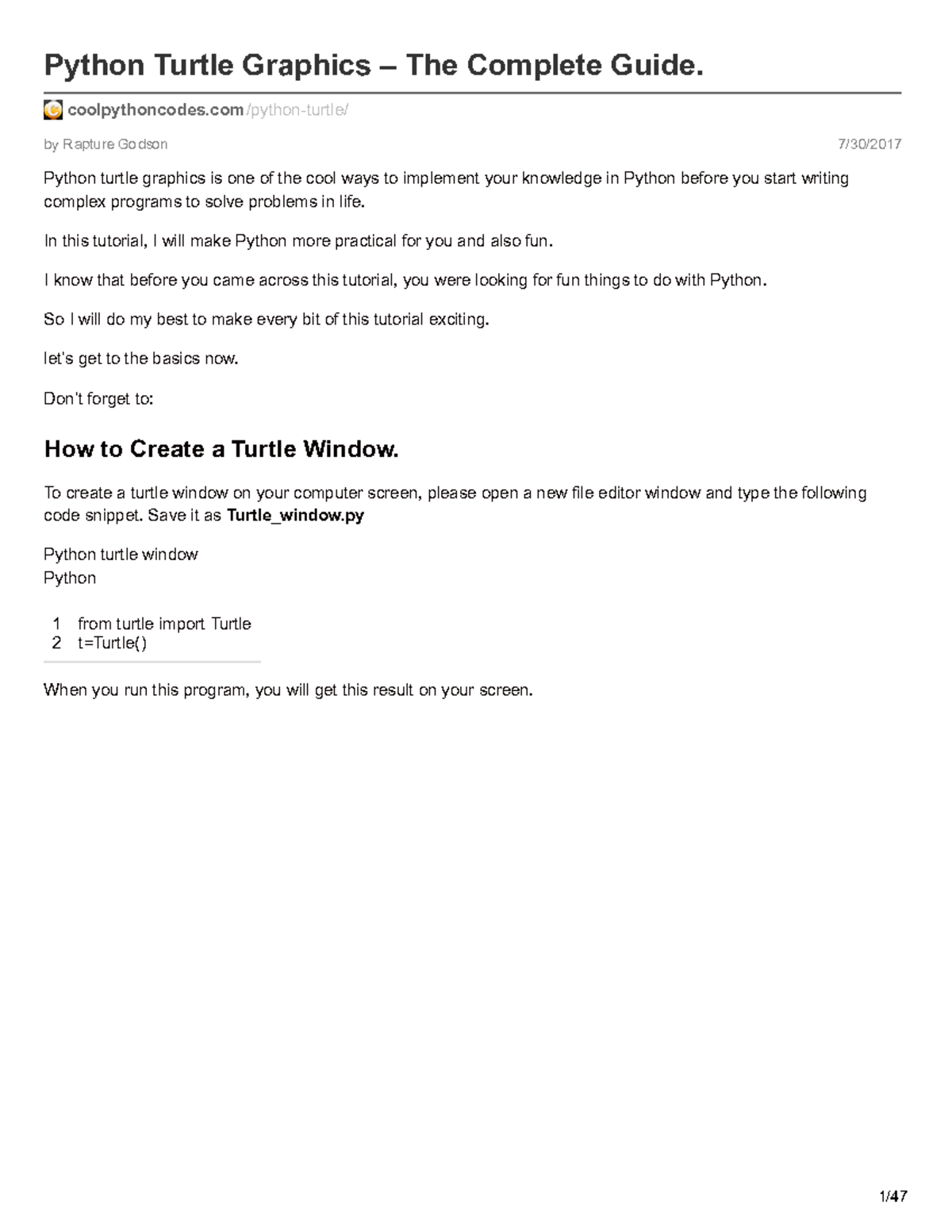 Python turtle graphics the complete guide - by Rapture Godson 7/30 ...