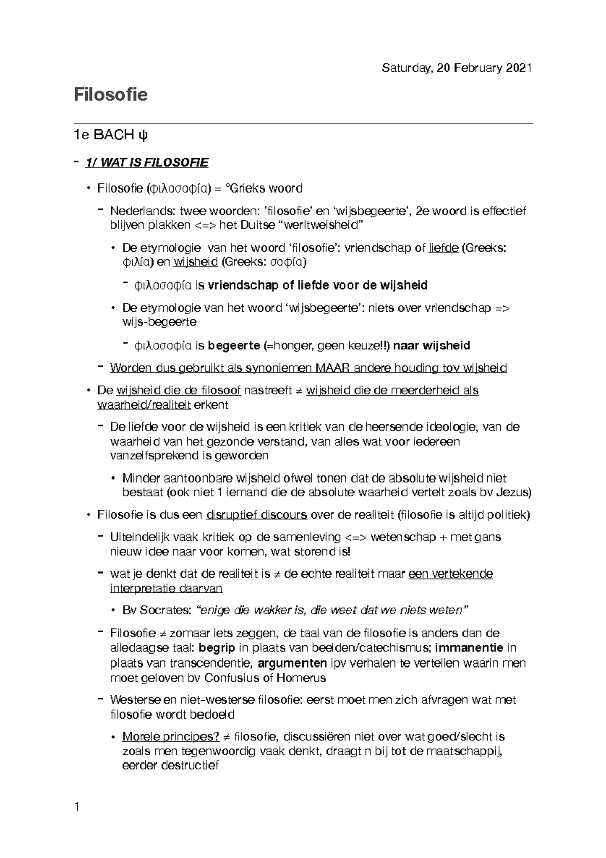 Filosofie KO eigen - Prof. Acosta in 1e BACH psychologie - Filosofie 1e BACH Ë - 1/ WAT IS ...