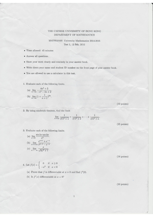 University Mathematics - MATH 1010 - CUHK - Studocu