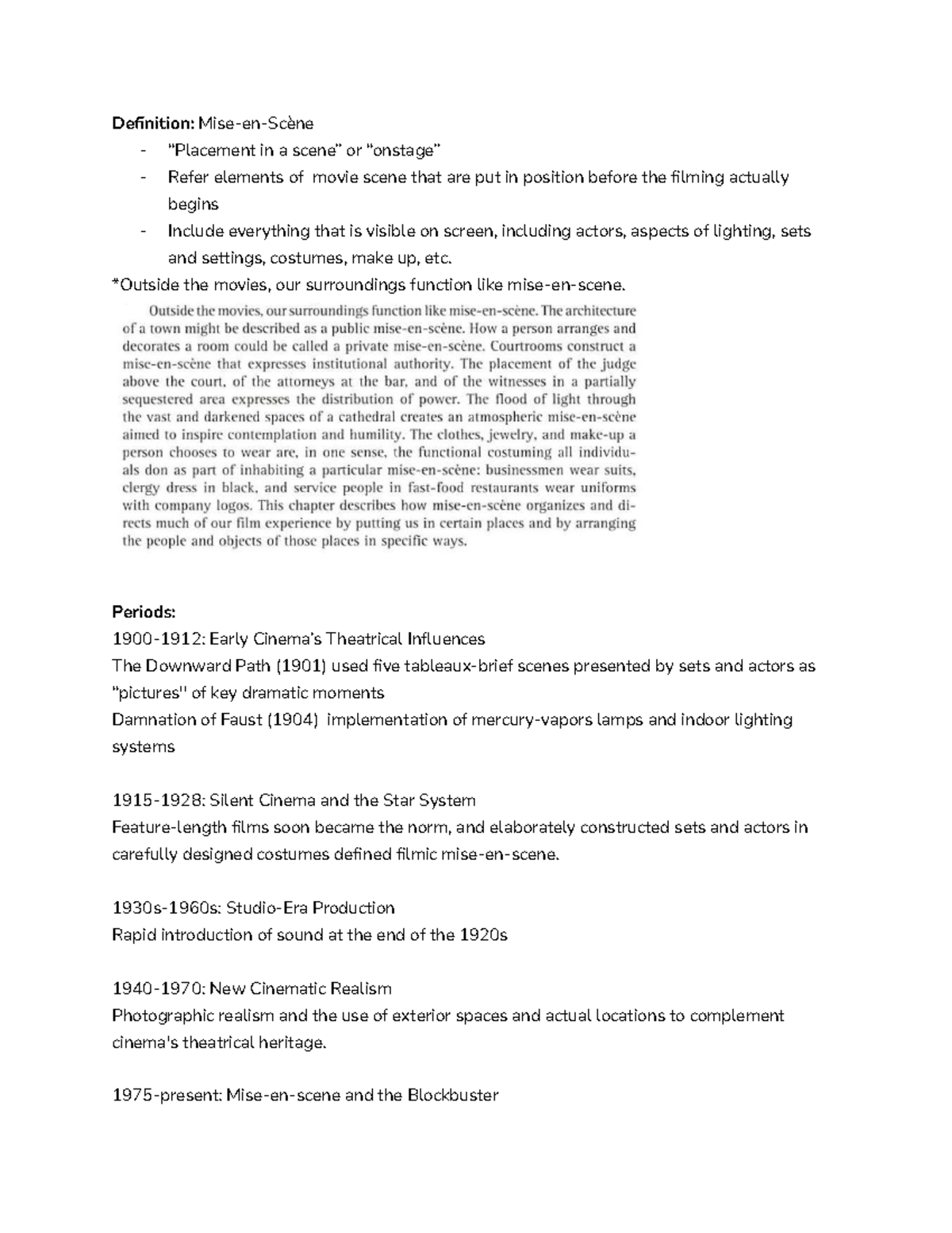 Mise-en-scene - Note from lecture slides, weekly reading and personal ...