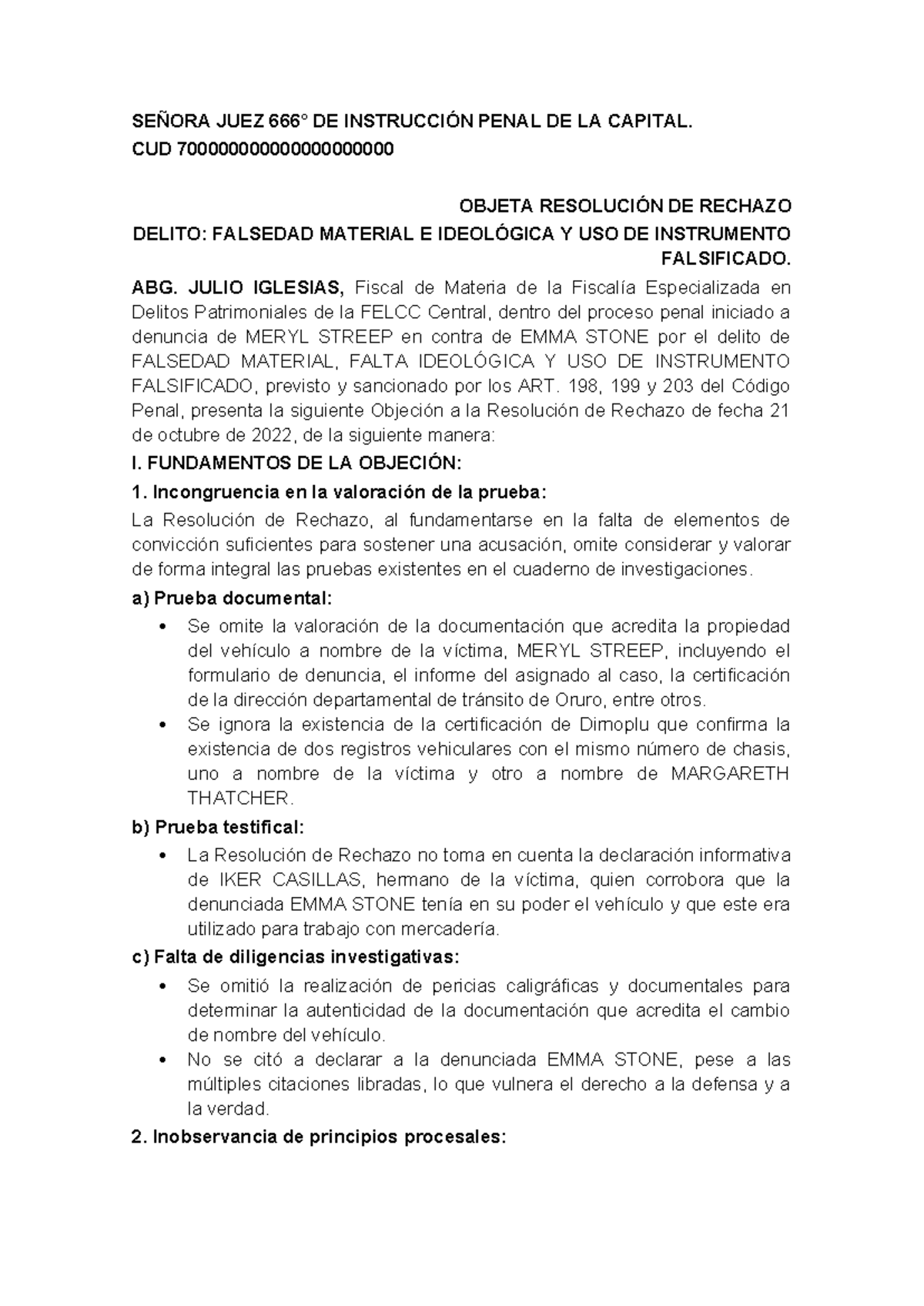 Actividad Final - SEÑORA JUEZ 666° DE INSTRUCCIÓN PENAL DE LA CAPITAL ...