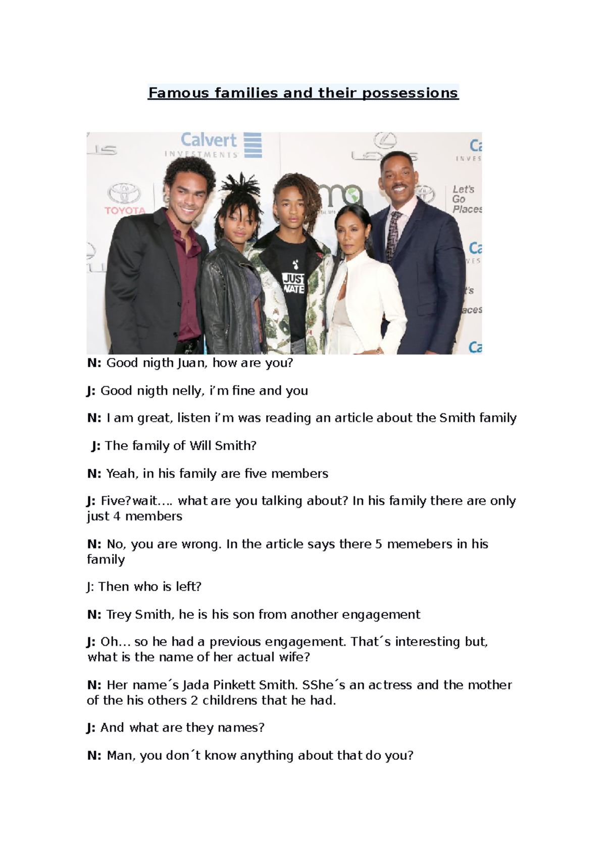 Ingles familia famosa - Famous families and their possessions N: Good ...