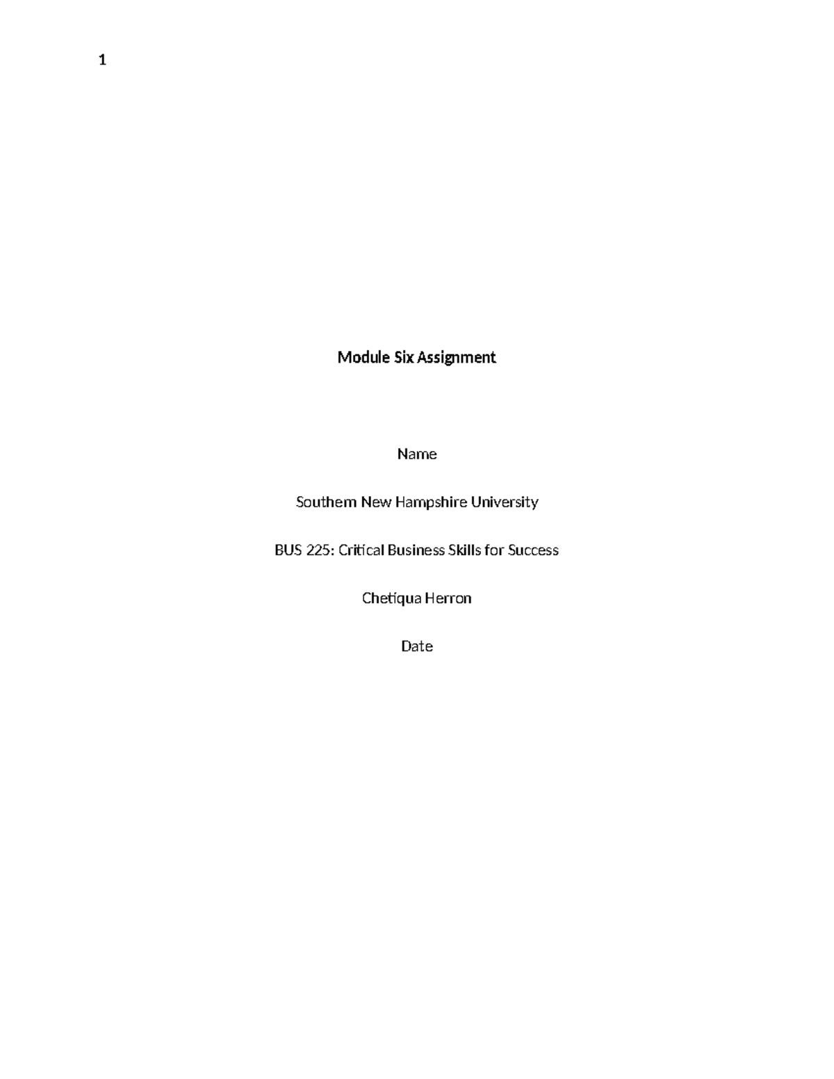 BUS225 Module Six - Module Six Assignment Name Southern New Hampshire ...