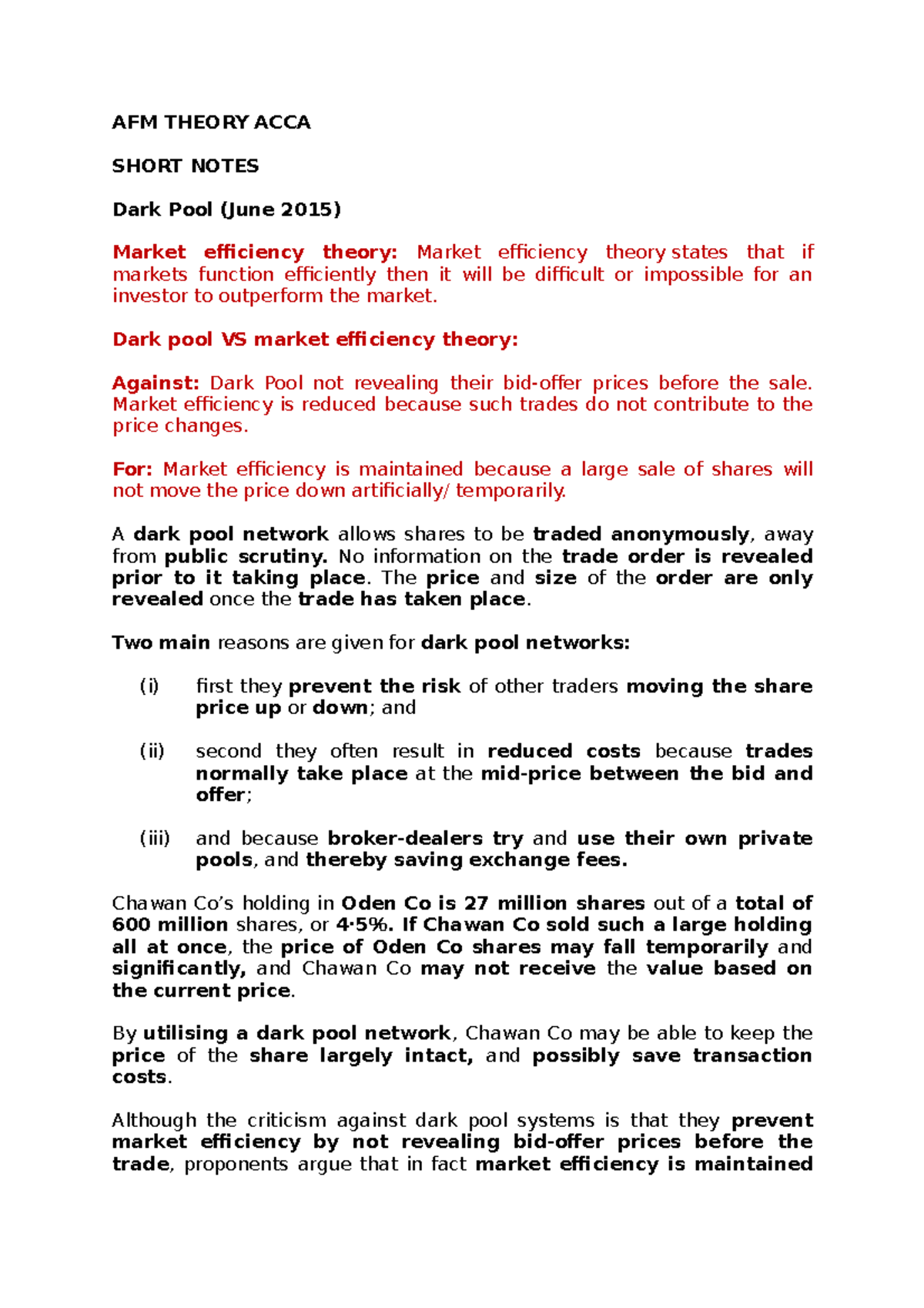 AFM Theory - AFM - AFM THEORY ACCA SHORT NOTES Dark Pool (June 2015 ...