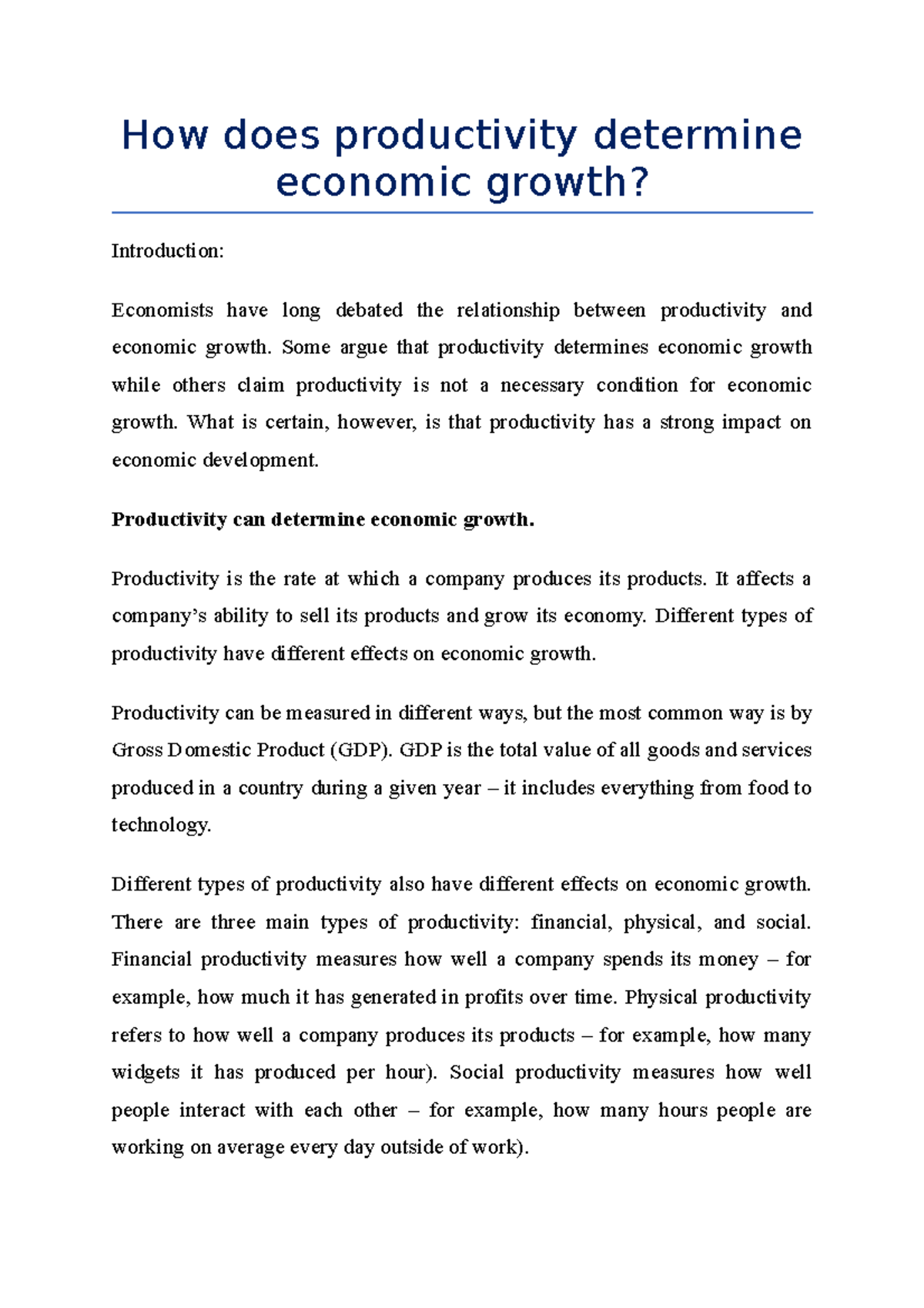 How does productivity determine economic growth - How does productivity ...