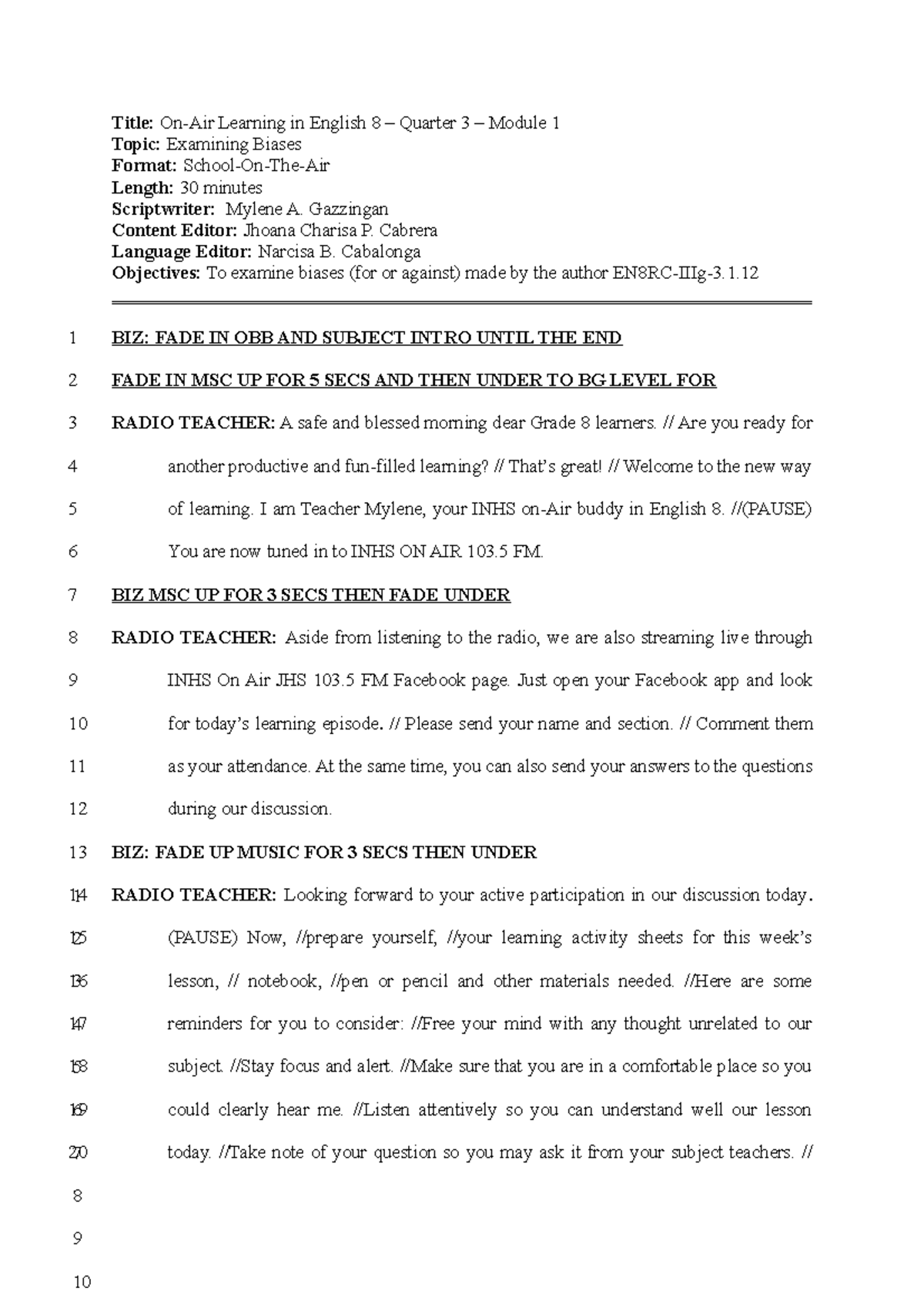 English 8 Quarter 3 Week 2 - Title: On-Air Learning in English 8 ...