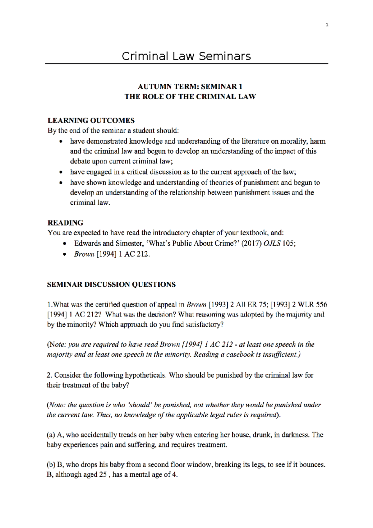 Criminal Law Seminars - 1 Criminal Law Seminars 2 We must first ...