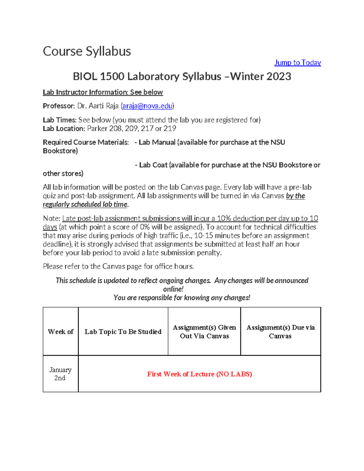 BIO1500- Lab(Course Syllabus) - Course Syllabus Jump to Today BIOL 1500 ...