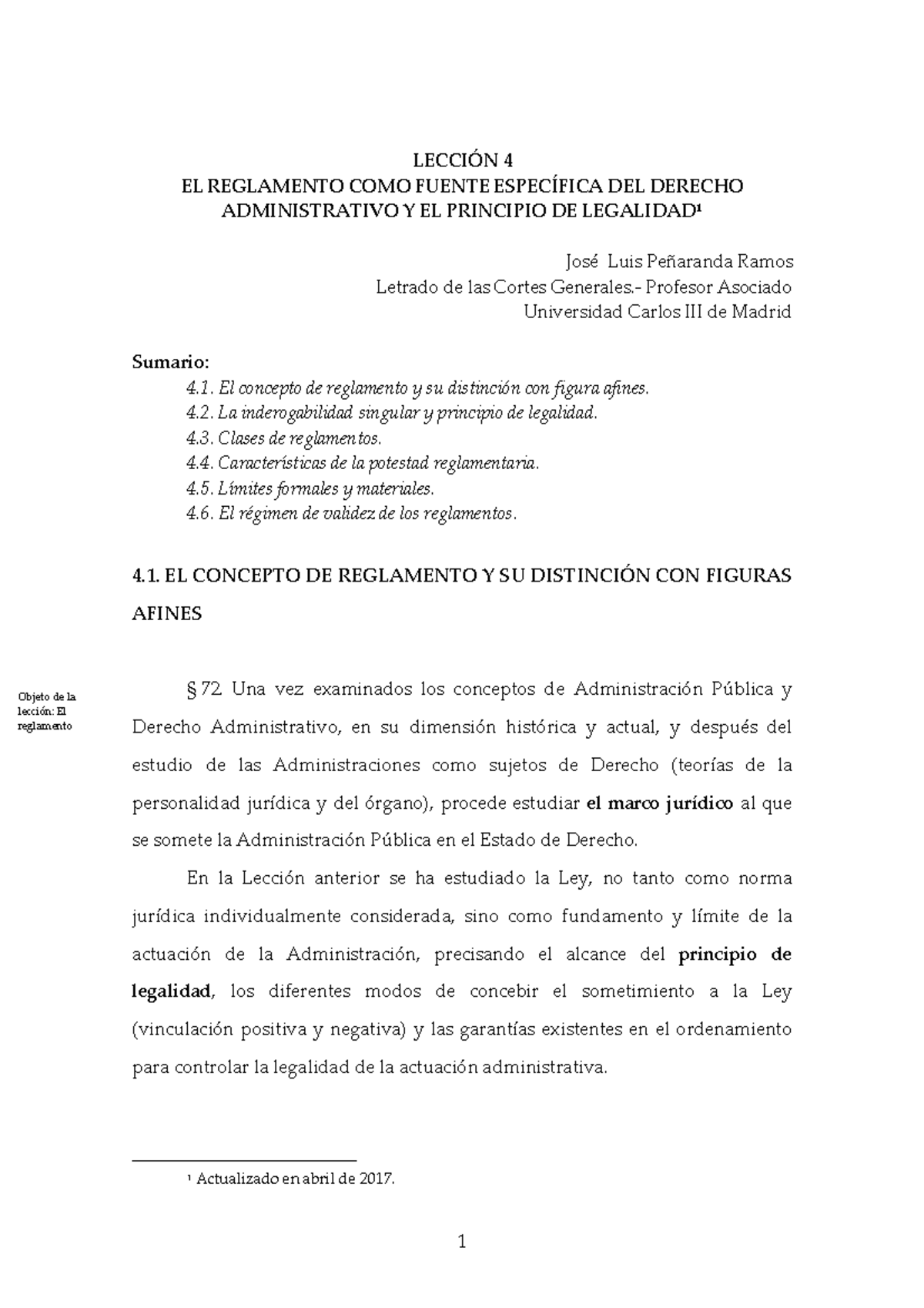 Instituciones Básicas de Derecho Administrativo- Lección 4 - LECCIÓN 4 EL REGLAMENTO COMO FUENTE ...