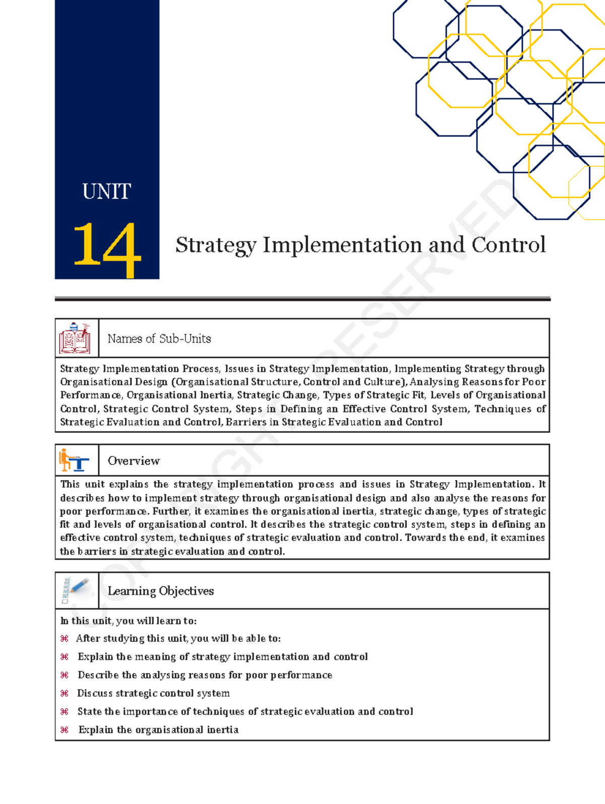 14 - Jain University MBA - Strategy Implementation and Control Names of ...